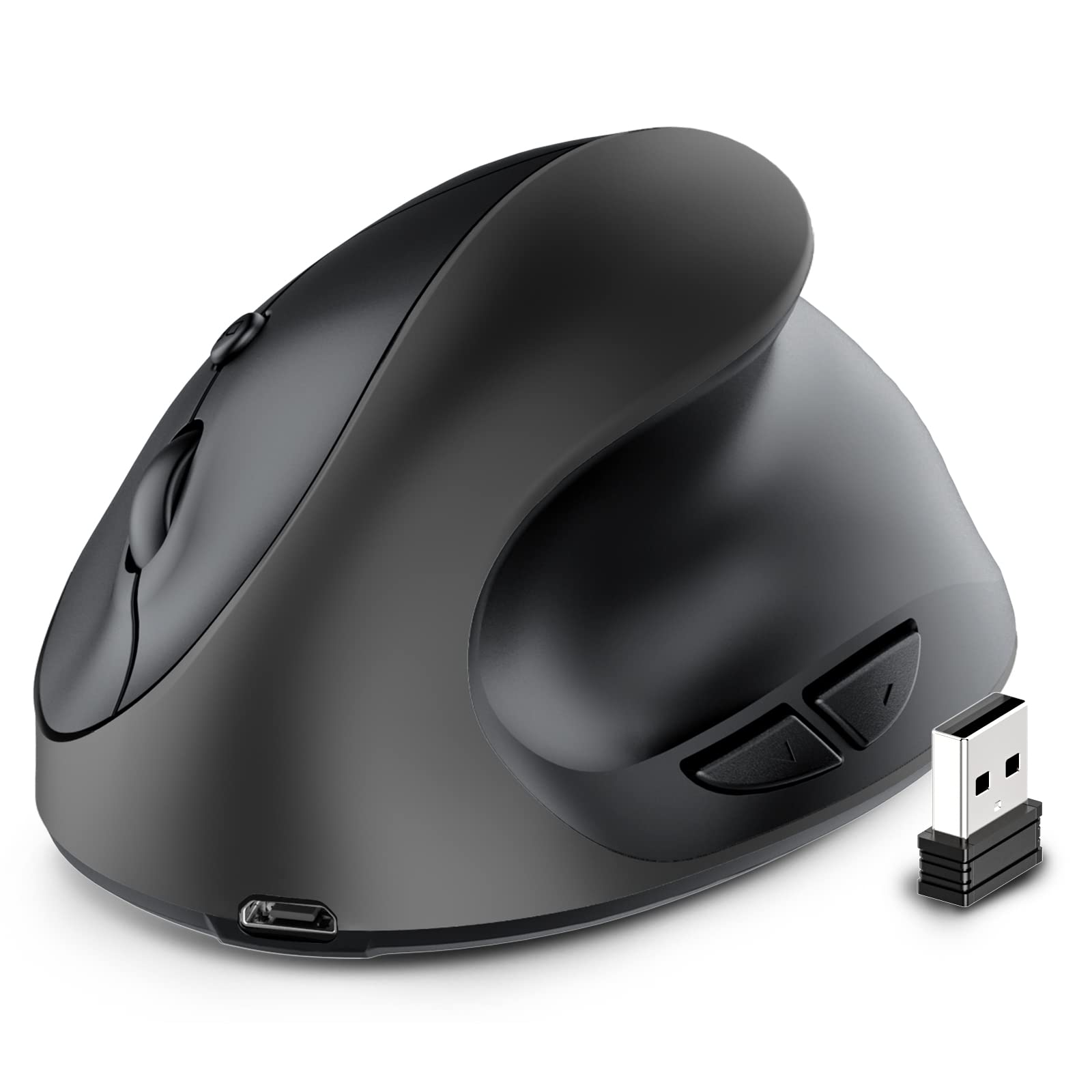 WREWING Ergonomic Mouse, 2.4GHz Rechargeable Wireless Vertical Mouse with SUB Receiver, 6 Buttons 3 Shift Adjustable DPI, Silent Ergonomic Mouse for Laptop PC Desktop Mac