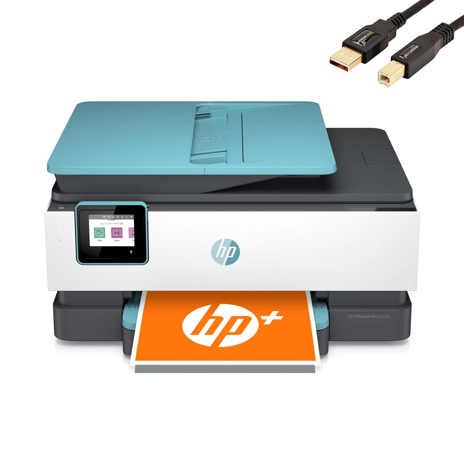 HP OfficeJet Pro 8028e All-in-One Wireless Color Inkjet Printer, Print Copy Scan Fax, Auto 2-Sided Printing, 20 ppm, 2.7" Color Touchscreen, Self-Healing Wi-Fi, W/MD Cable