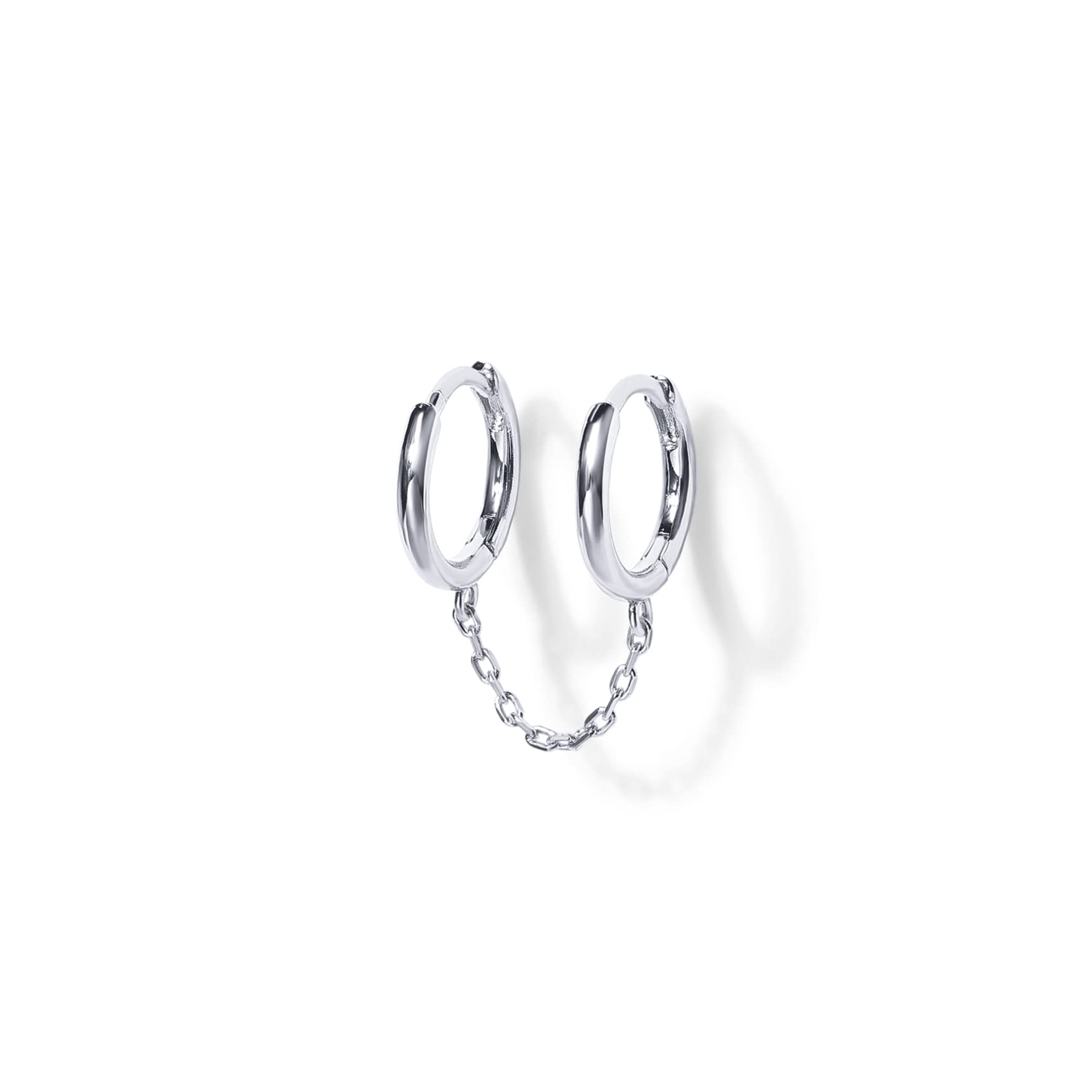 PAVOI Rhodium Plated Chain Earrings for Women | Double Piercing Dangle Chain Huggie Hoop Earrings | Cubic Zirconia Pearl Stud Earrings for Women (Double Huggie)