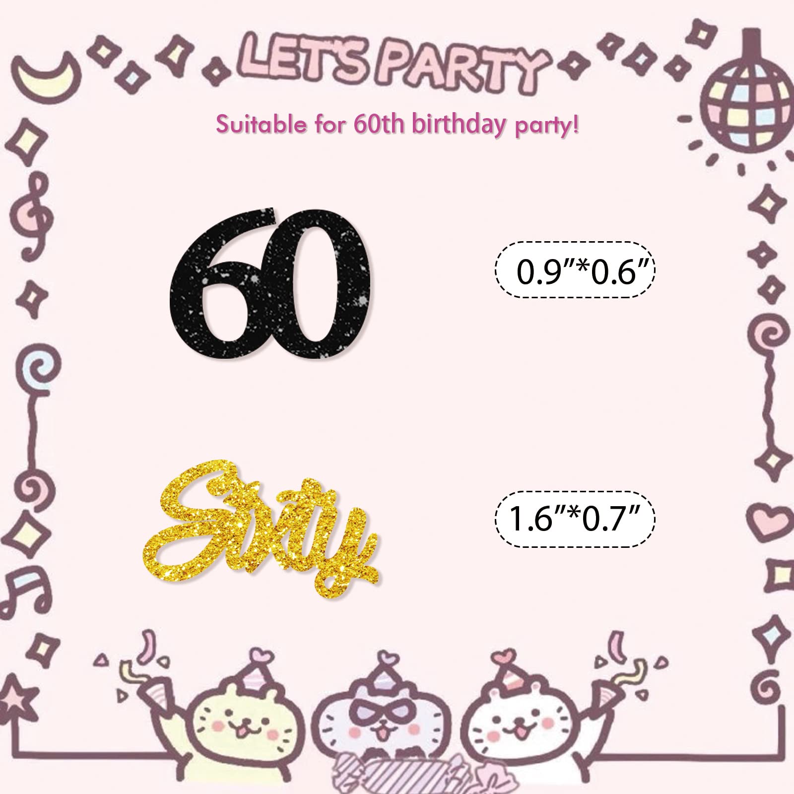 Set of 100 Happy 60th Birthday Confetti, Gold Glitter Sixty Paper Scatter, 60th Birthay Party Decorations, 60 Smash Cake Decor, Happy 60th Anniversary Party Decor
