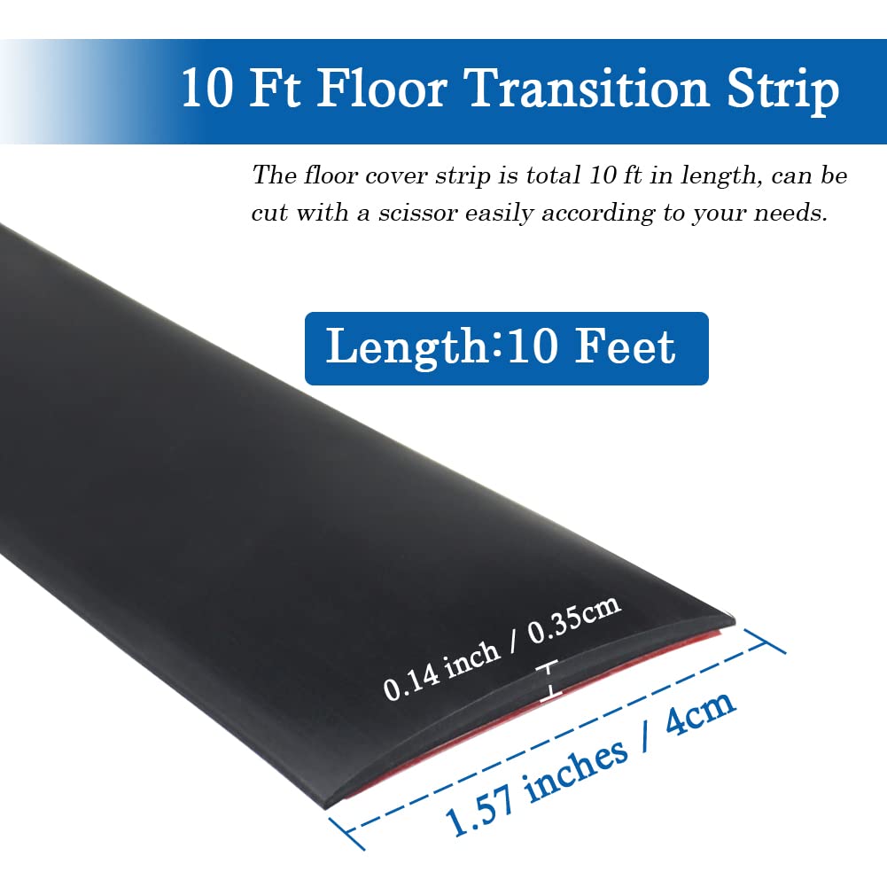 Floor Transition Strip Floor Cover Strips Self Adhesive Flooring Transitions Laminate Floor Strip 1.57" Wide Vinyl Floor Flat Divider Strip (4cm, 10Ft, Black)