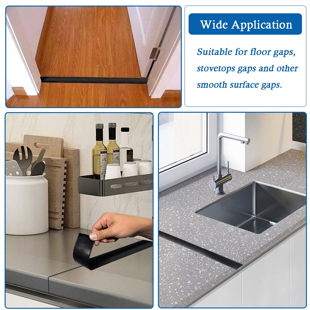 Floor Transition Strip Floor Cover Strips Self Adhesive Flooring Transitions Laminate Floor Strip 1.57" Wide Vinyl Floor Flat Divider Strip (4cm, 10Ft, Black)