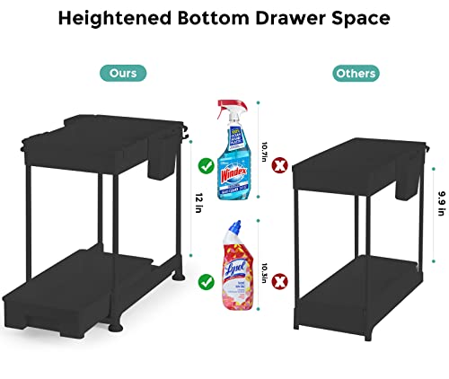 Under Sink Organizer, 2-Tier Sliding Under Sink Organizers and Storage Under Sink Storage for kitchen Under Cabinet Organizer with Hooks, Hanging Cup, Dividers