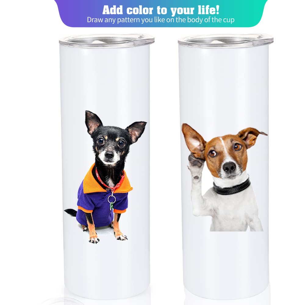 WHEATHUSK 24 Pack Sublimation Tumblers Bulk 20oz Blank White Straight Skinny Tumbler Stainless Steel Double Wall Insulated with Lid, Individually Boxed, Polymer Coating for Heat Transfer