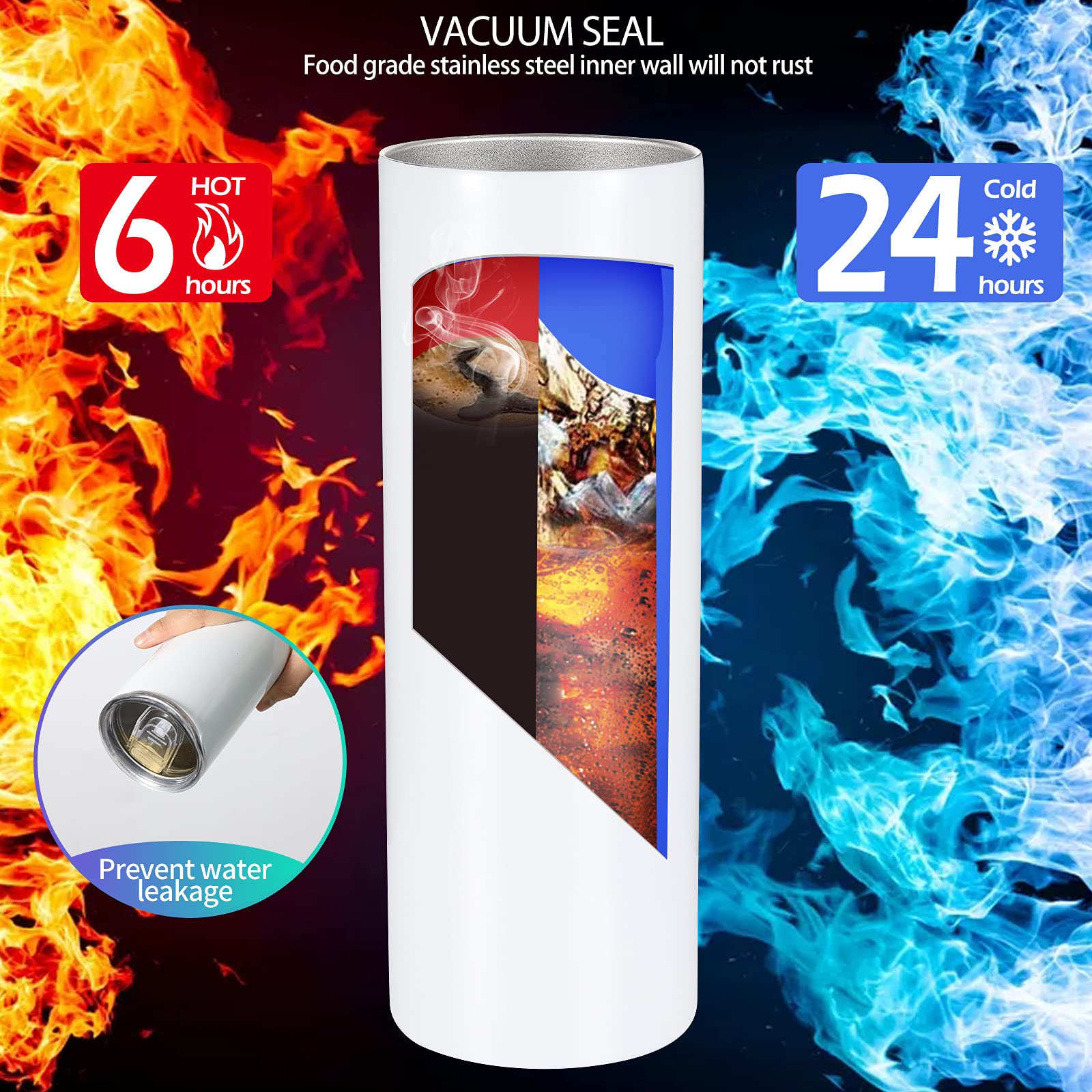 WHEATHUSK 24 Pack Sublimation Tumblers Bulk 20oz Blank White Straight Skinny Tumbler Stainless Steel Double Wall Insulated with Lid, Individually Boxed, Polymer Coating for Heat Transfer
