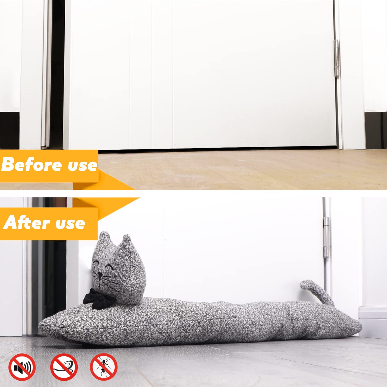 CERAYOU Cat Fabric Under Door Draft Stopper, 3LB Heavy Duty Decorative Soundproof Door Draft Blocker, 34 Inch Animal Energy Saving Draft Guard, Gentleman