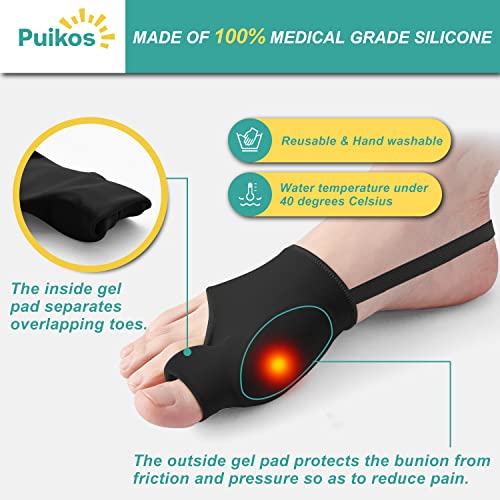 Puikos Bunion Splints Big Toe Straightener Bunion Relief Hallux Valgus Corrector Orthopedic Bunion Corrector Sleeves Splints Socks Woman Man for Flex Up Bunions Joint Hammer Toe (S/ 1Toe, black)