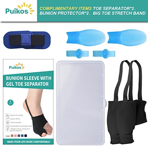 Puikos Bunion Splints Big Toe Straightener Bunion Relief Hallux Valgus Corrector Orthopedic Bunion Corrector Sleeves Splints Socks Woman Man for Flex Up Bunions Joint Hammer Toe (S/ 1Toe, black)