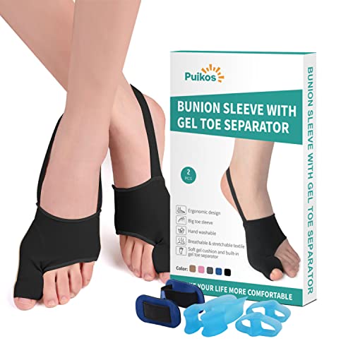 Puikos Bunion Splints Big Toe Straightener Bunion Relief Hallux Valgus Corrector Orthopedic Bunion Corrector Sleeves Splints Socks Woman Man for Flex Up Bunions Joint Hammer Toe (S/ 1Toe, black)