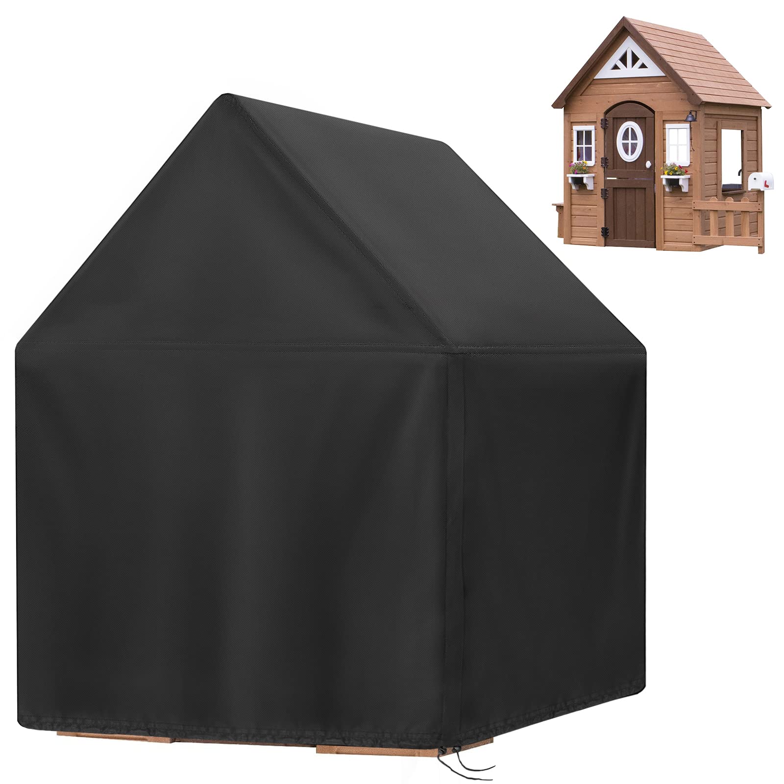 Andacar Outdoor Playhouse Cover, Waterproof Wooden Kids Playhouse Cover for Kids Outside Dustproof Play Houses Cover All-Weather Protector Black- 57" L x 57" W x 63" H