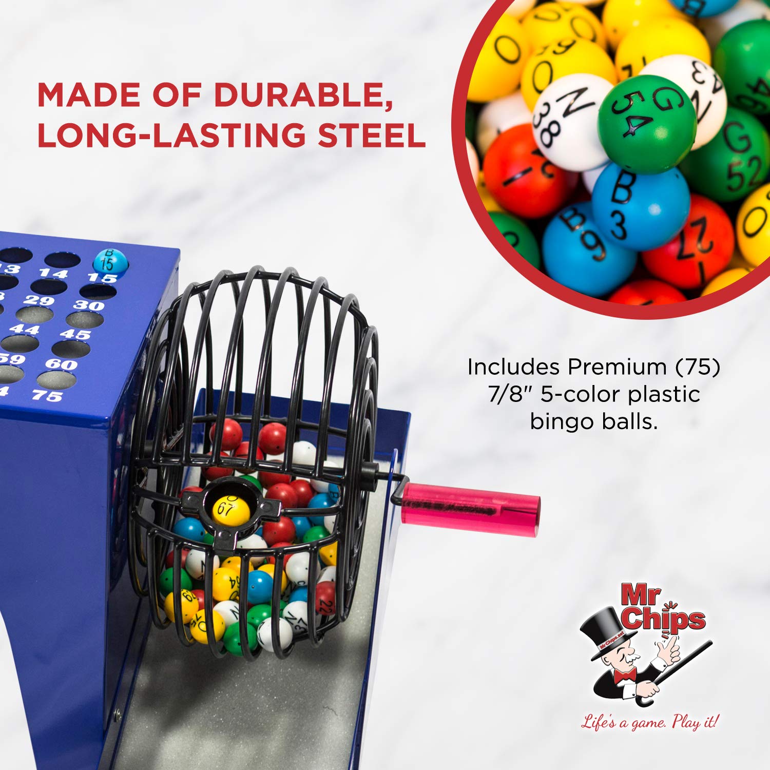 MR CHIPS Bingo Cage and Balls Set Plus 10 Quick Clear Cards