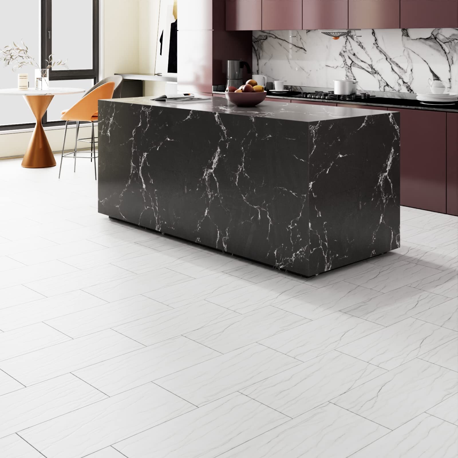 LaCheery Grey White Peel and Stick Floor Tile Marble 12x24 Inch Self Adhesive Vinyl Floor Tiles Peel and Stick Waterproof Removable Floor Tiles for Bathroom Kitchen Flooring Tiles Peel and Stick 4 PCS