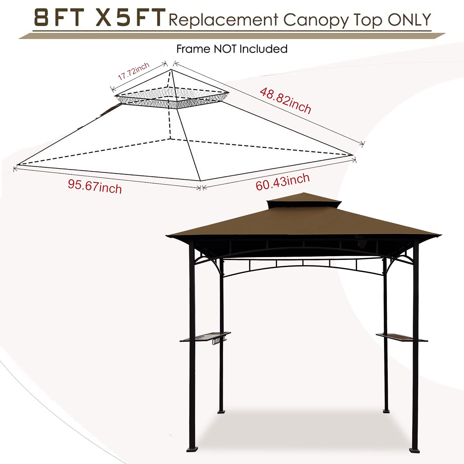Hugline 5x8 Outdoor Grill Shelter Canopy Top L-GG001PST-F (Brown)+ Mosquito Netting 10' x 10' Outdoor Mesh Netting Screen 4-Panel Sidewall Curtain with Zipper (Khaki)