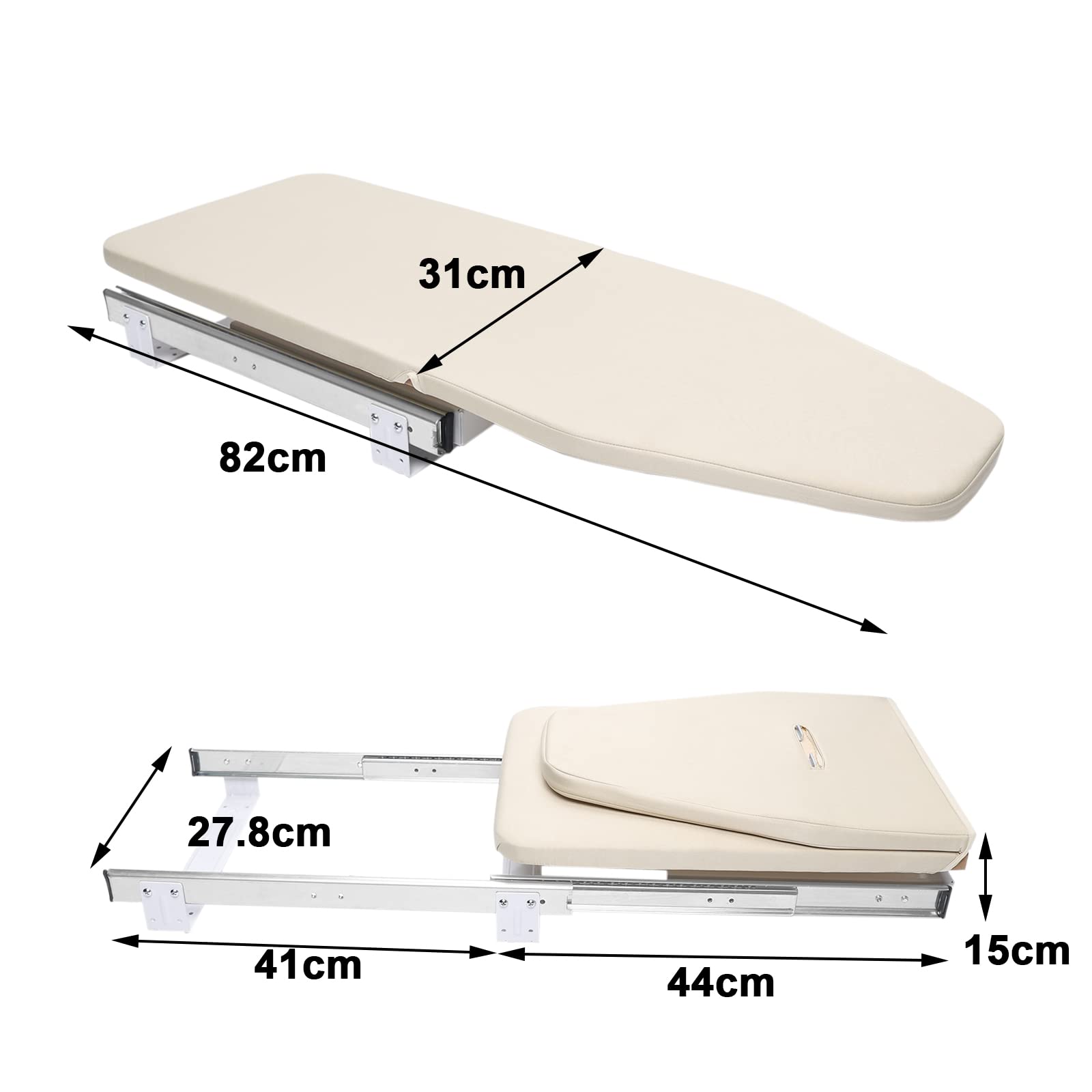 31.9" X 12.2" Closet Pull-Out Ironing Board, Buit-in Iron Board Mini Ironing Board Stow Away in The Cabinet | 180° Rotation for Small Spaces | with Cotton Ironing Board Cover | Beige