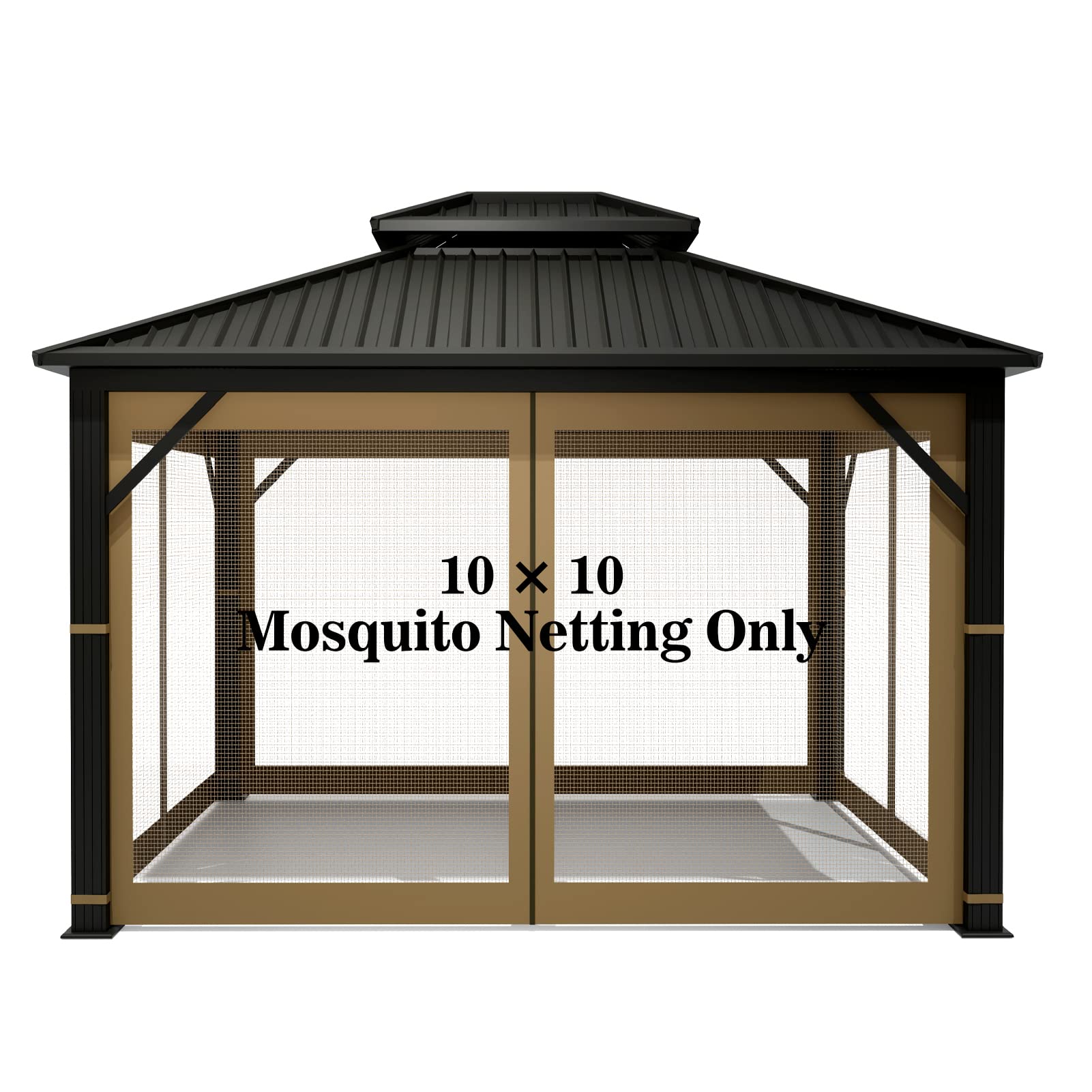 Hugline 5x8 Outdoor Grill Shelter Canopy Top L-GG001PST-F (Brown)+ Mosquito Netting 10' x 10' Outdoor Mesh Netting Screen 4-Panel Sidewall Curtain with Zipper (Khaki)
