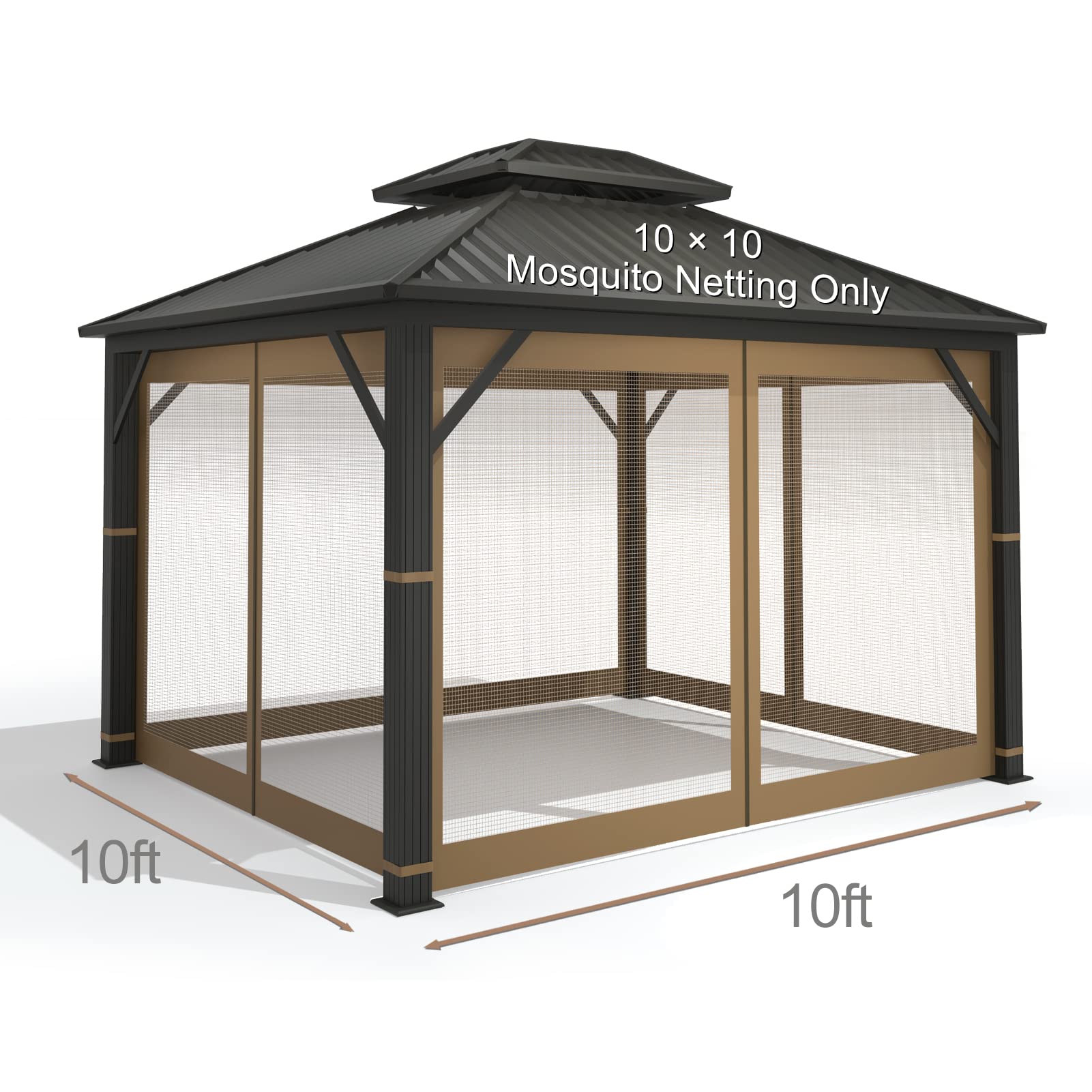 Hugline 5x8 Outdoor Grill Shelter Canopy Top L-GG001PST-F (Brown)+ Mosquito Netting 10' x 10' Outdoor Mesh Netting Screen 4-Panel Sidewall Curtain with Zipper (Khaki)