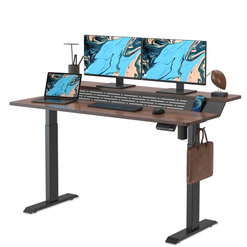 Fenge Standing Desk,55x24 Inches Electric Height Adjustable Stand up Desk,2 Tier Sit Stand Home Office Desk,Memory Computer Standing Table Ergonomic Workstation