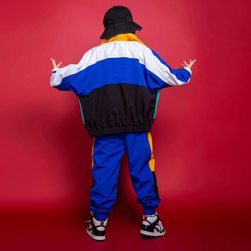 LOLANTA Boys' Girls' Color Block Jacket Track Pants Sets Dance Outfits Sportswear Unisex (6-7, blue)