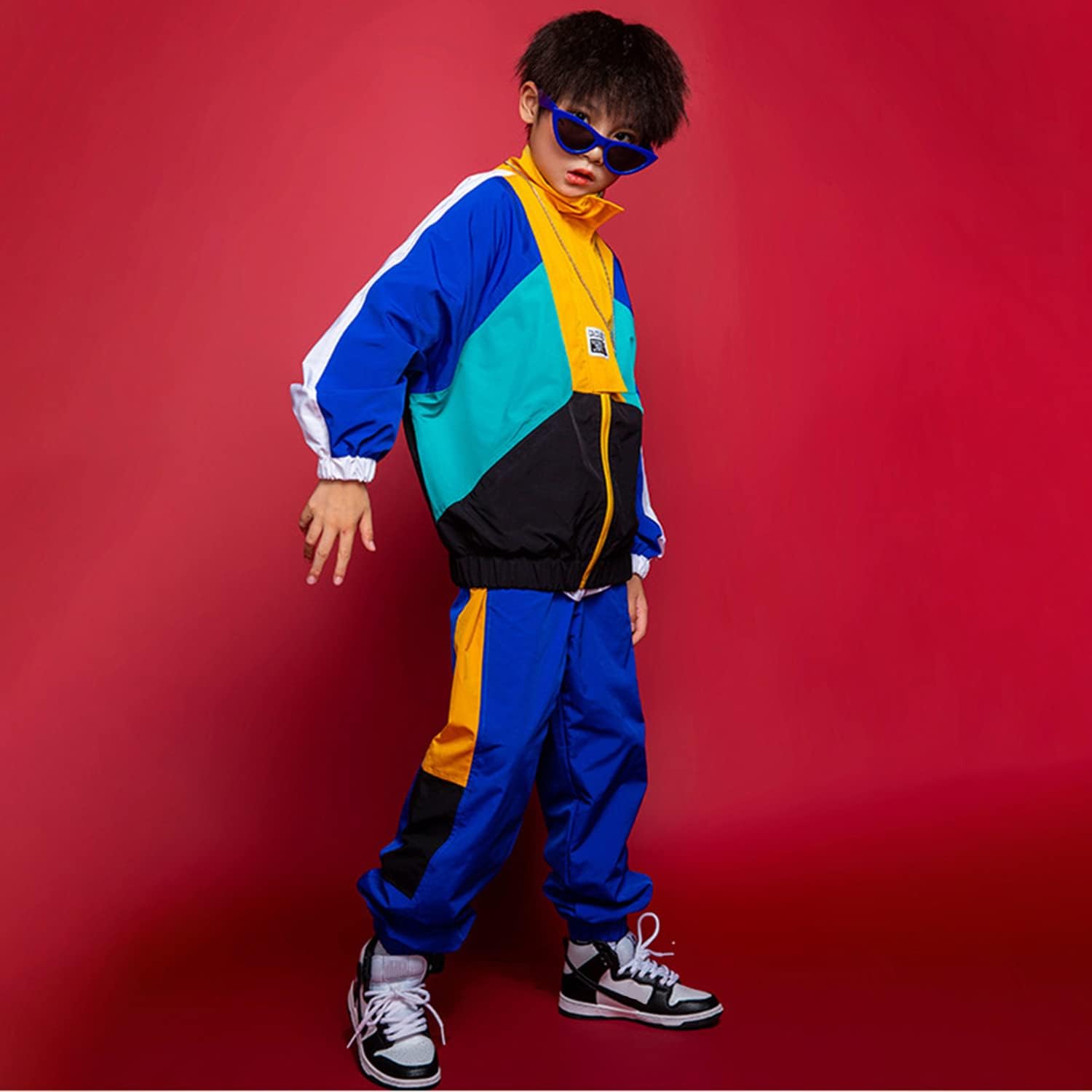 LOLANTA Boys' Girls' Color Block Jacket Track Pants Sets Dance Outfits Sportswear Unisex (6-7, blue)