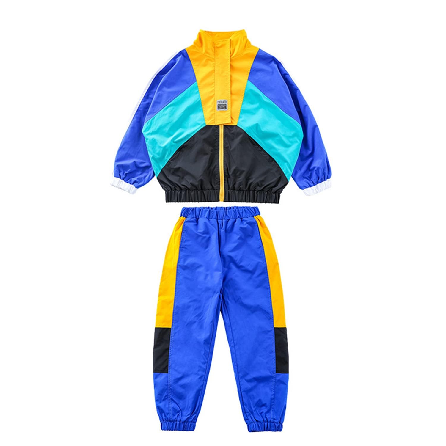 LOLANTA Boys' Girls' Color Block Jacket Track Pants Sets Dance Outfits Sportswear Unisex (6-7, blue)
