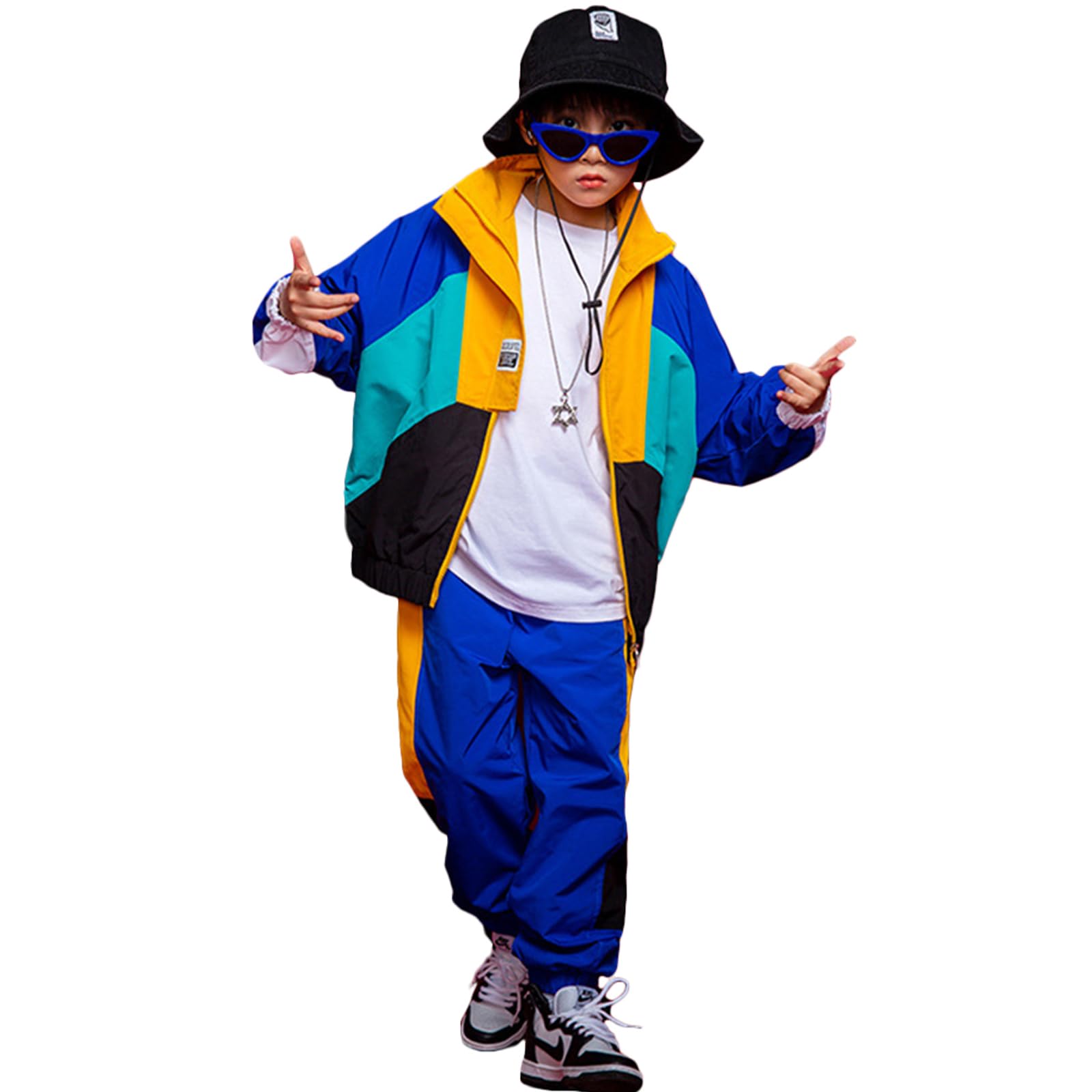 LOLANTA Boys' Girls' Color Block Jacket Track Pants Sets Dance Outfits Sportswear Unisex (6-7, blue)