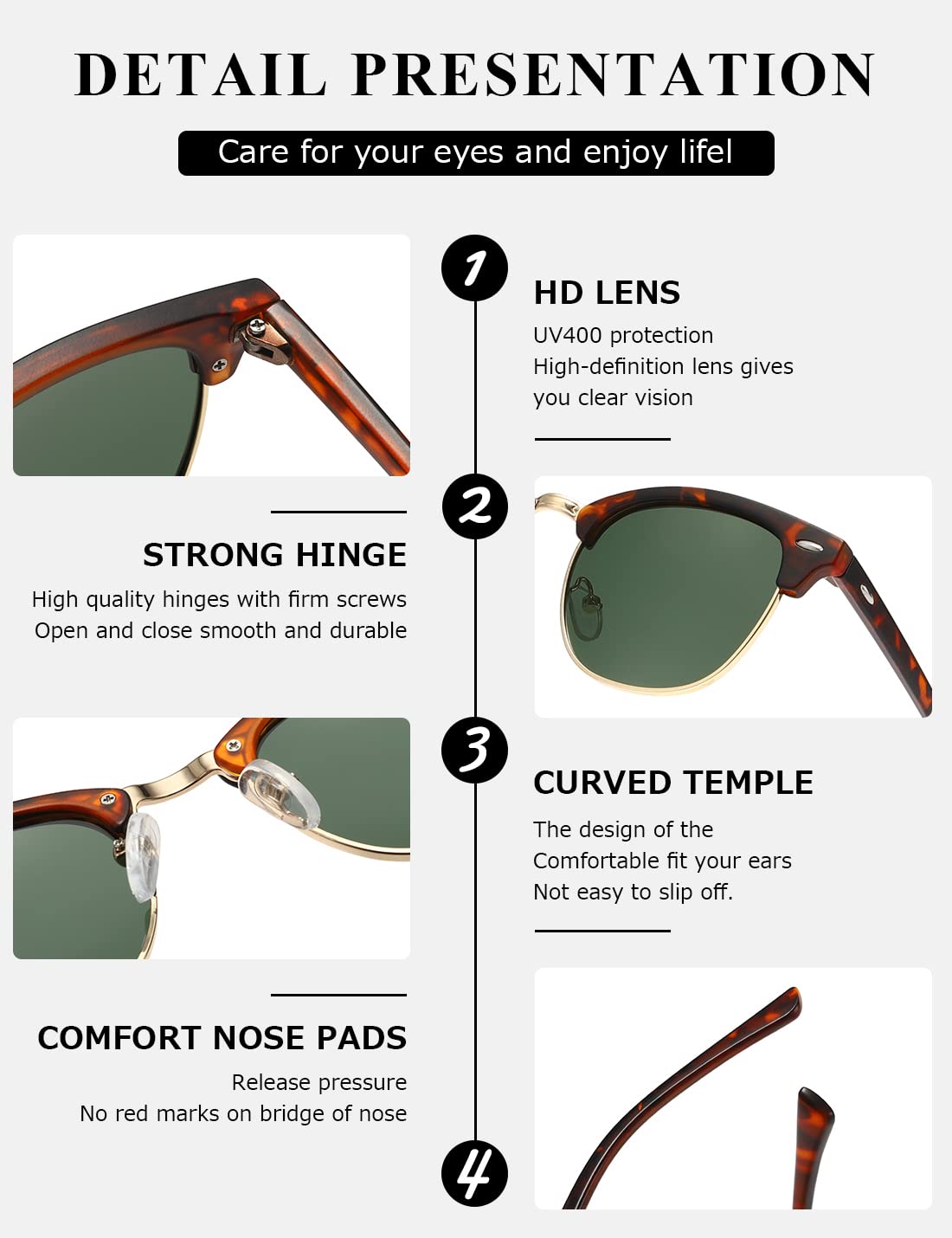AEVOGUE Polarized Sunglasses For Women And Men Semi Rimless Frame Retro Sun Glasses AE0369 (Matte Tortoiseshell Green Lens&Transparent Brown Blue)