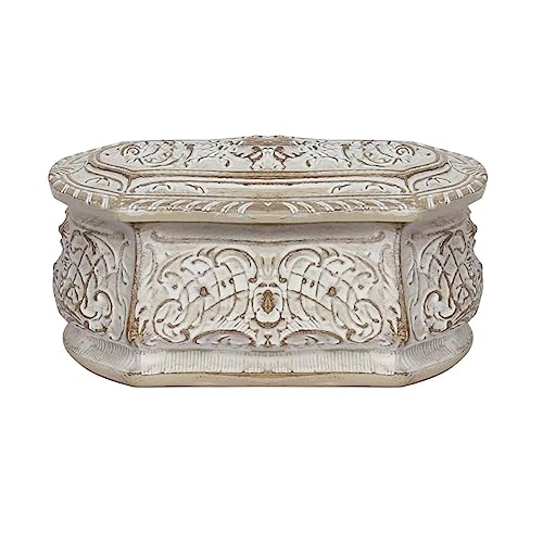 S-MANTIS Vintage Rings Box Hand Painted Ornate Art Nouveau Rectangular Antique Earrings Trinket Organizer Mini Storage Box With Detailed Embossed Floral Gift (Imitation Wood Color)