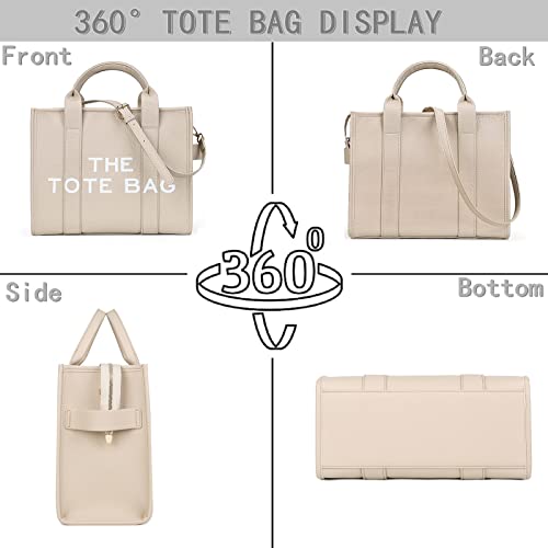 Work Tote Bags for Women - Trendy Personalized Oversized PU Leather Tote Bag Large Capacity Top-Handle Shoulder Crossbody Bags (A Beige)
