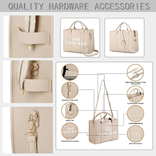 Work Tote Bags for Women - Trendy Personalized Oversized PU Leather Tote Bag Large Capacity Top-Handle Shoulder Crossbody Bags (A Beige)