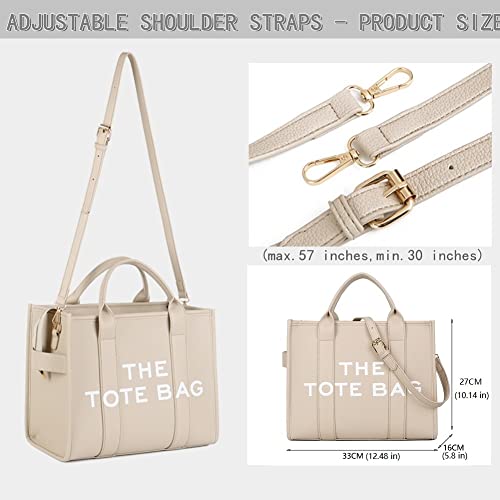 Work Tote Bags for Women - Trendy Personalized Oversized PU Leather Tote Bag Large Capacity Top-Handle Shoulder Crossbody Bags (A Beige)