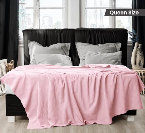 Utopia Bedding Dusky Pink 100% Cotton Blanket [Queen Size - 90x90 Inch] 350GSM Lightweight, Soft and Breathable Thermal Blanket for All Seasons