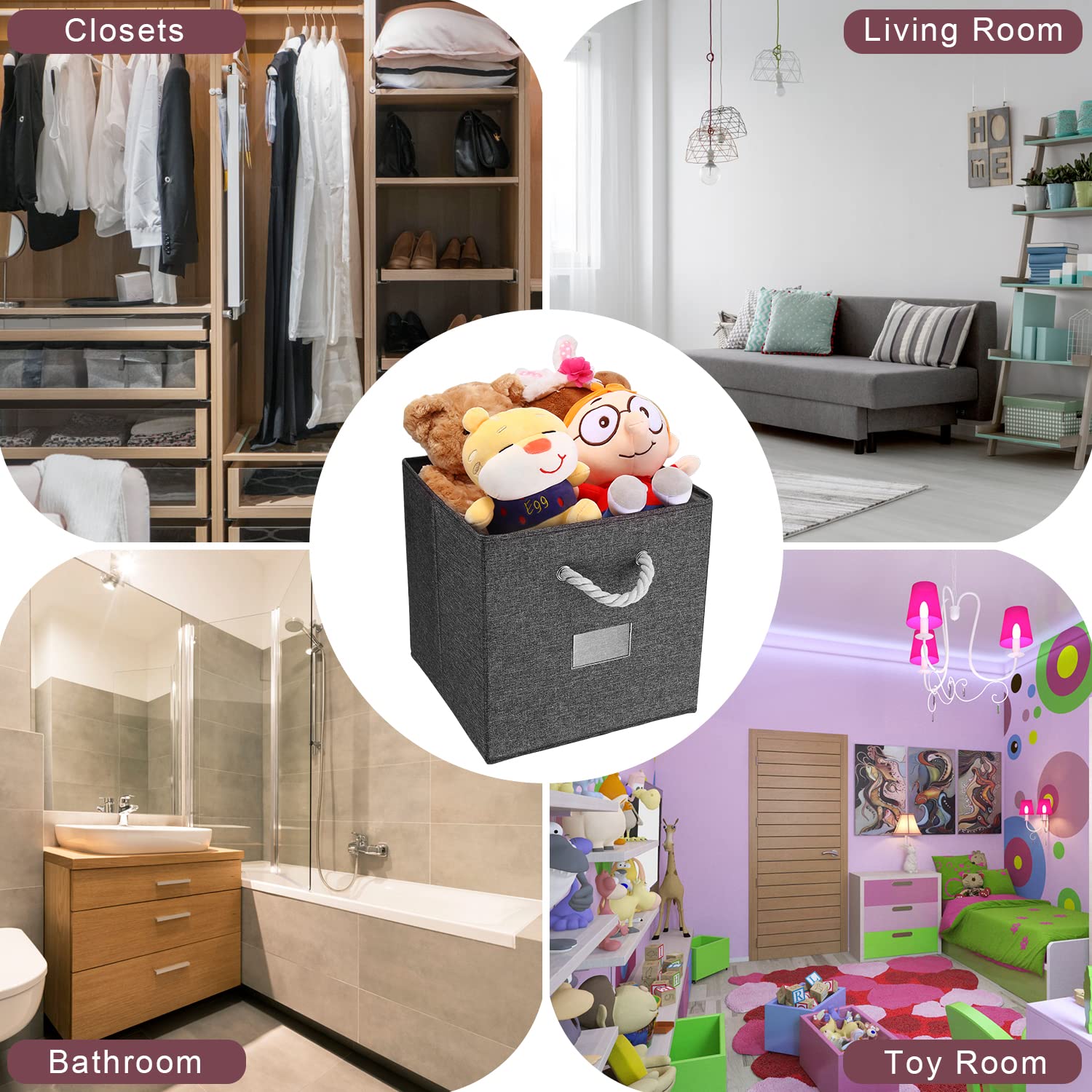 SYYOFUE Fabric Cube Storage Bins Dark-Grey Storage Boxes Set 13x13x13 inch Baskets with Handle for home&office organization