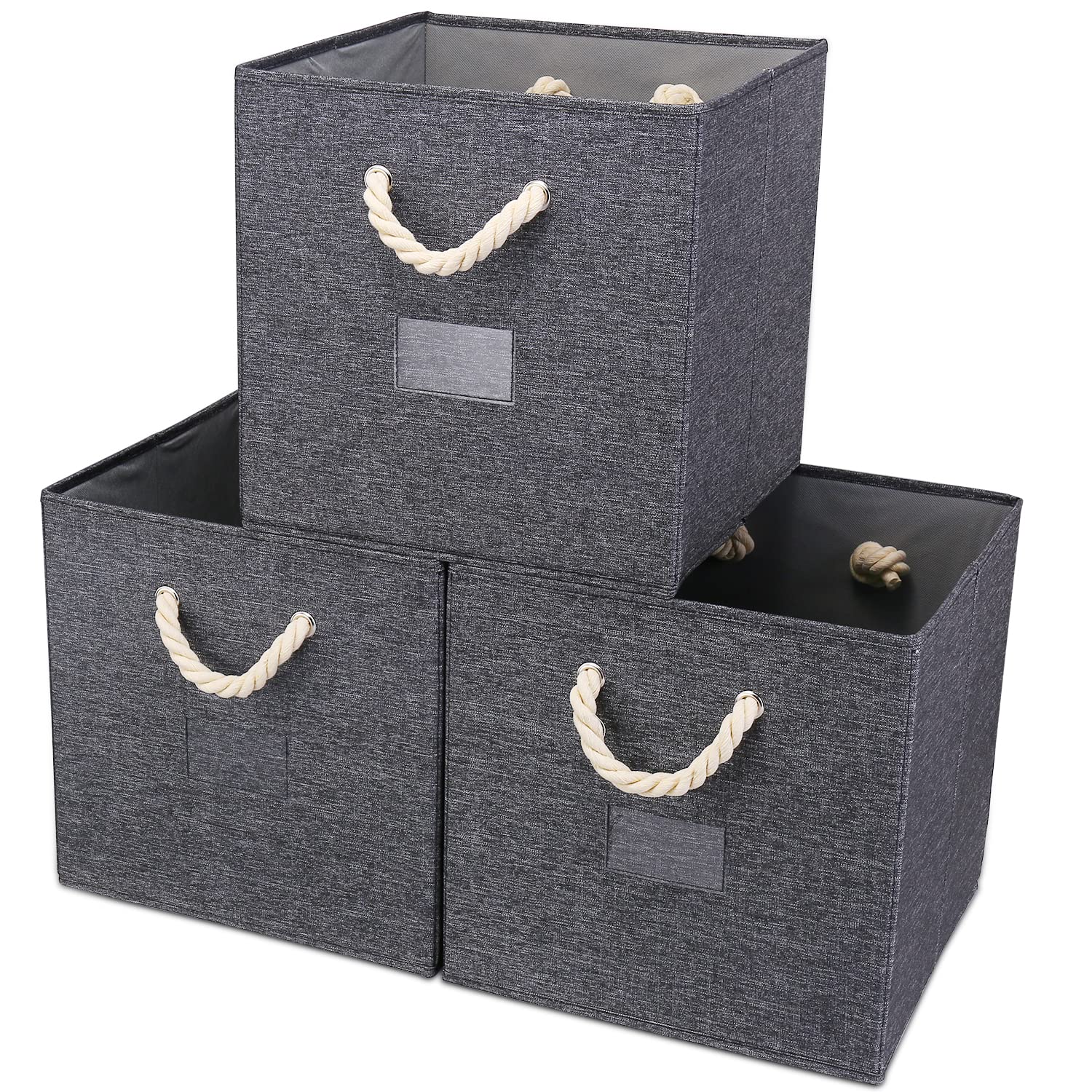 SYYOFUE Fabric Cube Storage Bins Dark-Grey Storage Boxes Set 13x13x13 inch Baskets with Handle for home&office organization