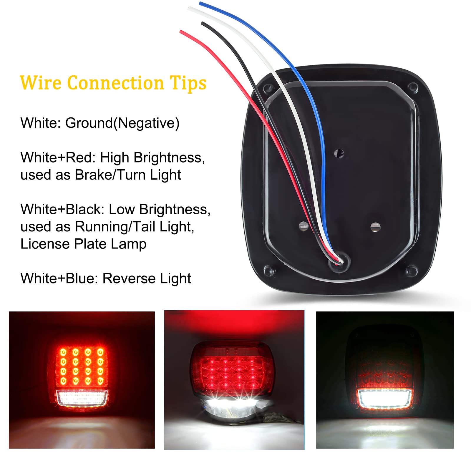 LIMICAR RV Tail Lights, Square 43 LED Trailer Lights, 2PCS Red/White Trailer Light Kit, Stop Turn Back up Reverse Tail Lights w/License Plate Light for Truck Trailer Jeep YJ TJ JK CJ