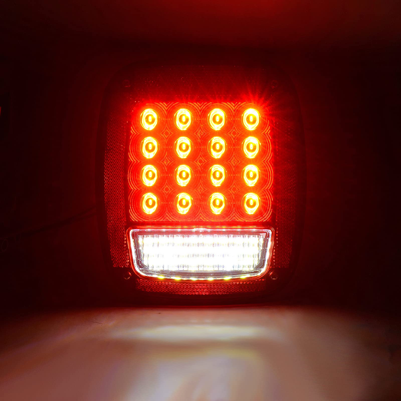 LIMICAR RV Tail Lights, Square 43 LED Trailer Lights, 2PCS Red/White Trailer Light Kit, Stop Turn Back up Reverse Tail Lights w/License Plate Light for Truck Trailer Jeep YJ TJ JK CJ
