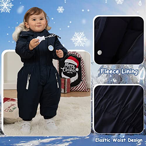AIKSSOO Kids Baby One Piece Snowsuits Overalls Ski Suits Jackets Coats Jumpsuits Winter Outdoor Snowboarding Dark Blue