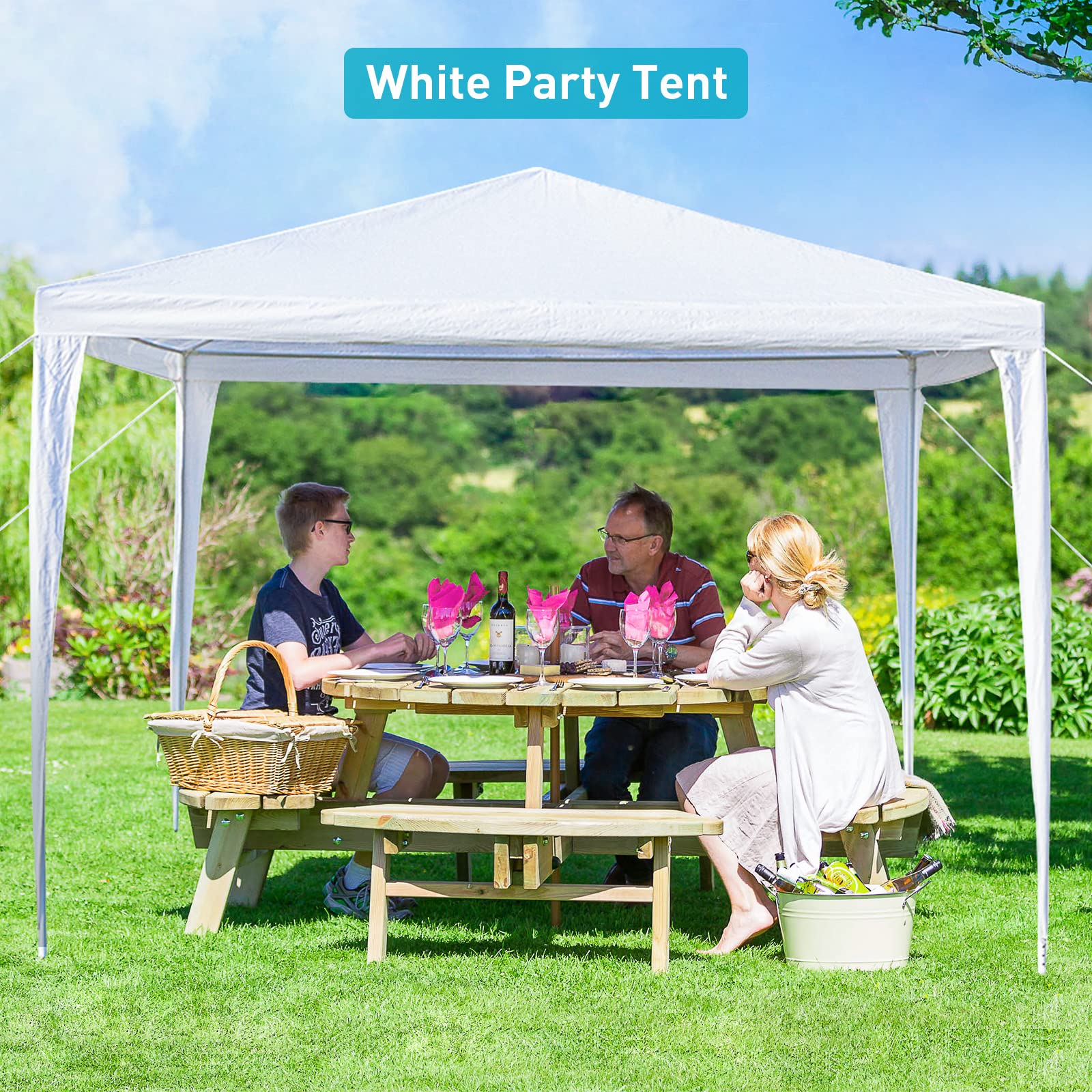 10' x 10' Outdoor Canopy Tent, White Party Tent with Spiral Tube, Wedding Patio Gazebo with Dressed Legs, Small Waterproof Tent for Barbecue, Camping