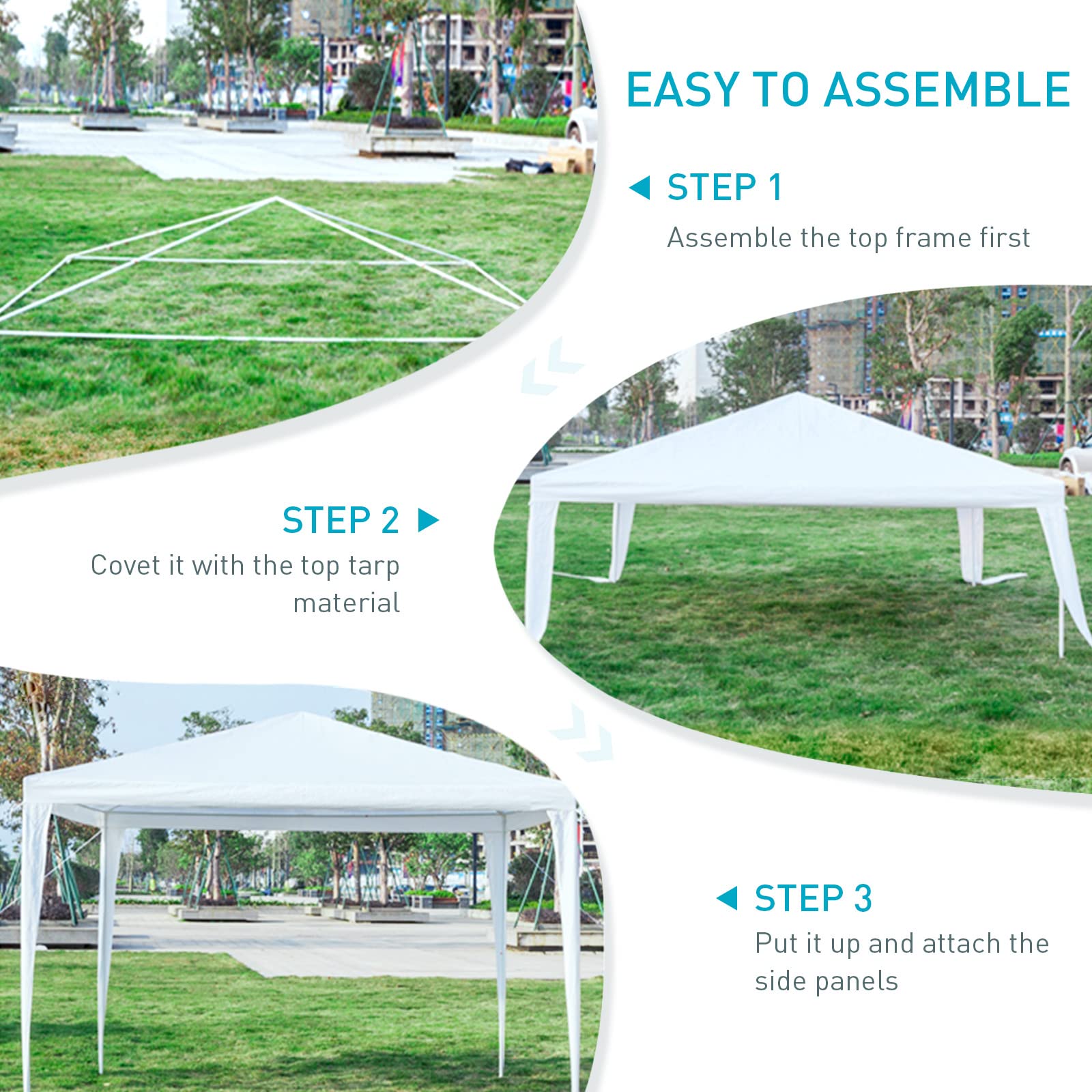 10' x 10' Outdoor Canopy Tent, White Party Tent with Spiral Tube, Wedding Patio Gazebo with Dressed Legs, Small Waterproof Tent for Barbecue, Camping
