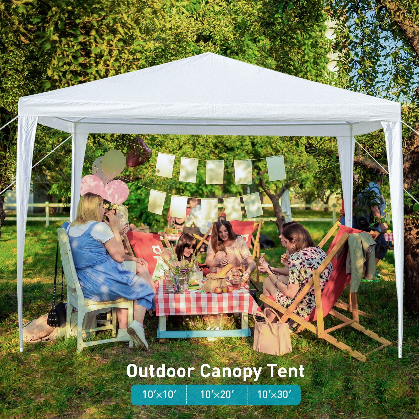 10' x 10' Outdoor Canopy Tent, White Party Tent with Spiral Tube, Wedding Patio Gazebo with Dressed Legs, Small Waterproof Tent for Barbecue, Camping