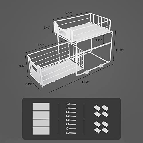 R RUIMEI 2 Set, 2-Tier Under Sink Organizer, Multipurpose Slide-Out Storage Container with Handle, Kitchen Organization and Storage, Bathroom Organization, Pantry Organization, White