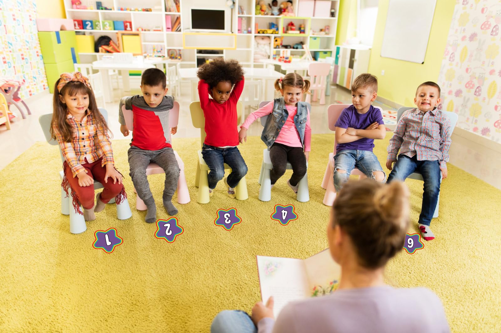 WaaHome Line Up Spots for Classroom Floor - 36pcs 4" Removable Vinyl Dots Number Stickers - Teacher Supplies and Decorations