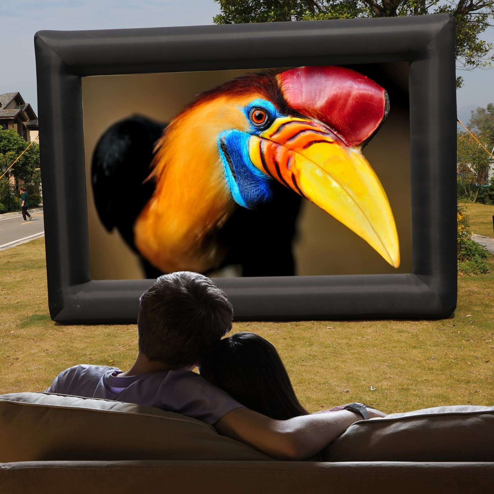 staelea 21ft Inflatable Projector Movie Screen for Outside and Indoor Theater Projector Screen,Supports Front and Rear Projection,Includes a Powerful Fan, Strapping, Repair Kit and Storage Bag