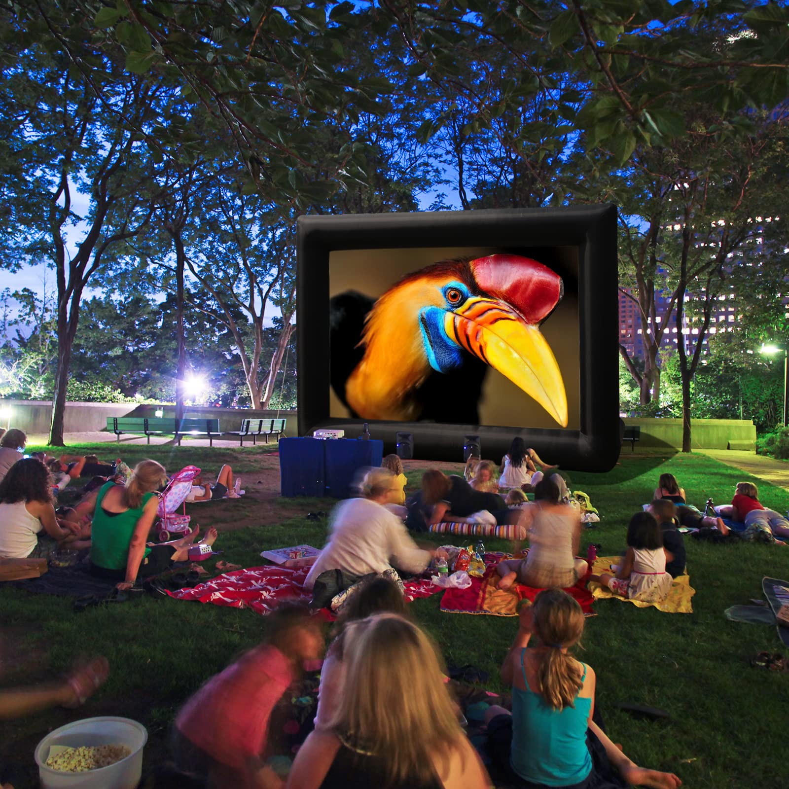 staelea 21ft Inflatable Projector Movie Screen for Outside and Indoor Theater Projector Screen,Supports Front and Rear Projection,Includes a Powerful Fan, Strapping, Repair Kit and Storage Bag