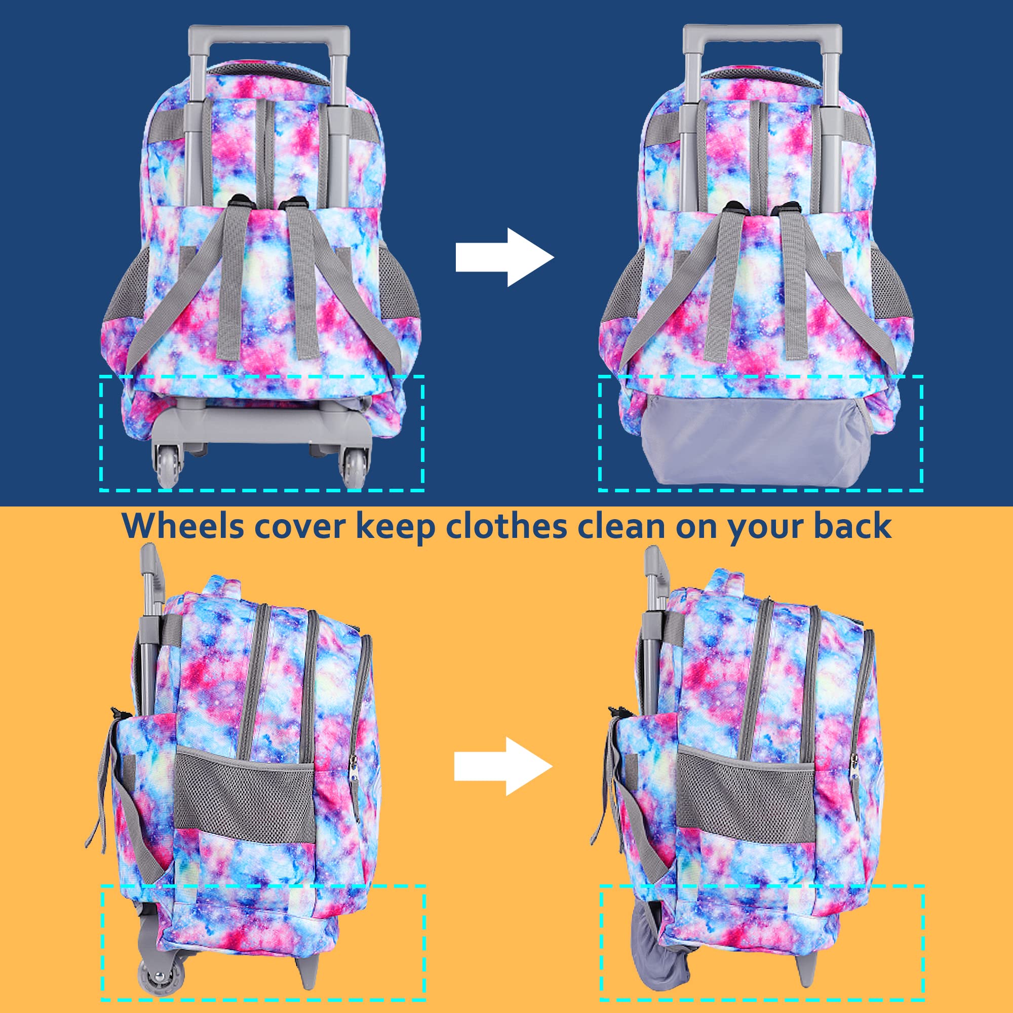 seastig Rolling Backpack for Kids Wheeled Backpack 18in Double Handle Backpack with Wheels