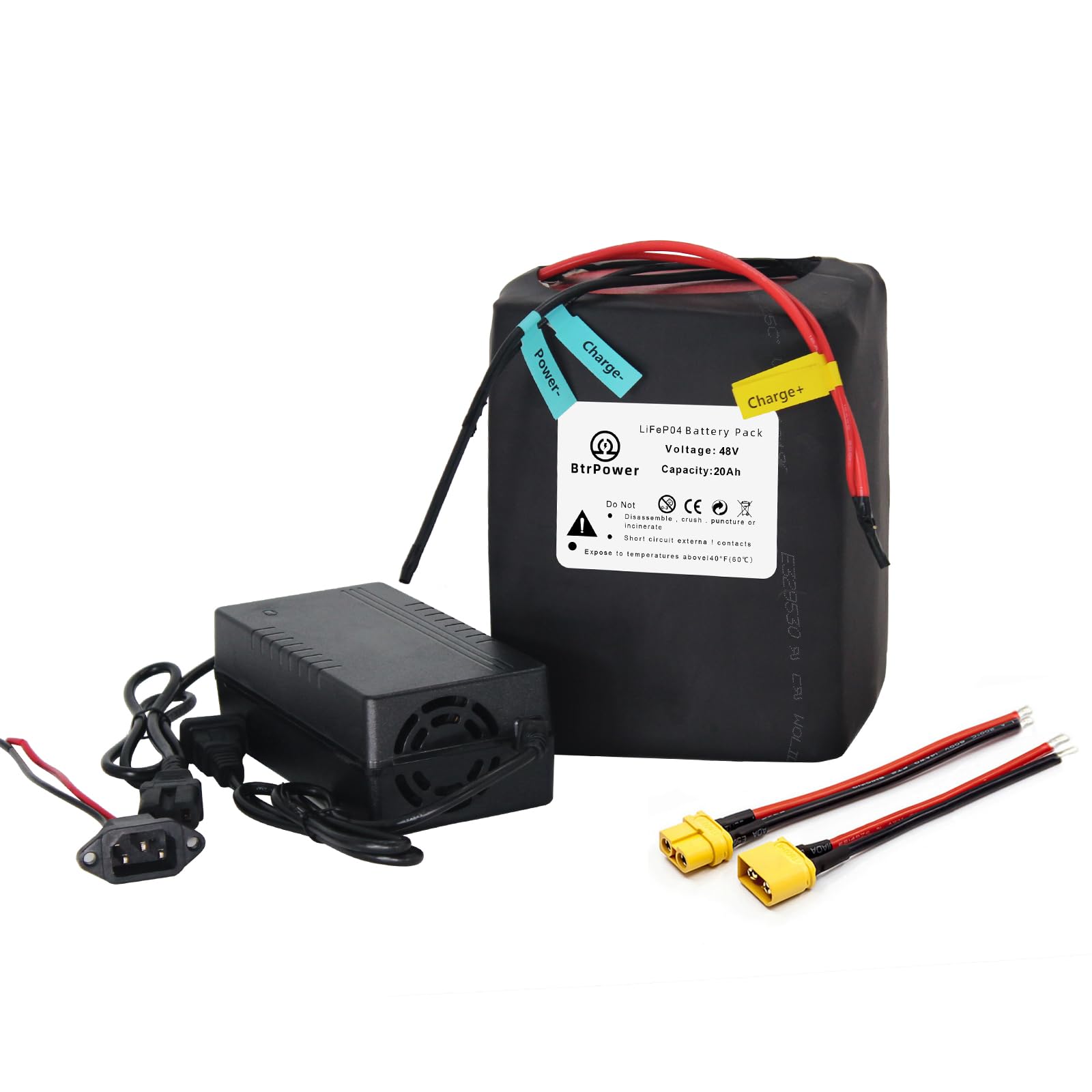 BtrPower 48V LiFePO4 Ebike Battery 20AH Lithium Battery Pack for 1500W-350W Motor, Built-in 40A BMS and 3A Fast Charger