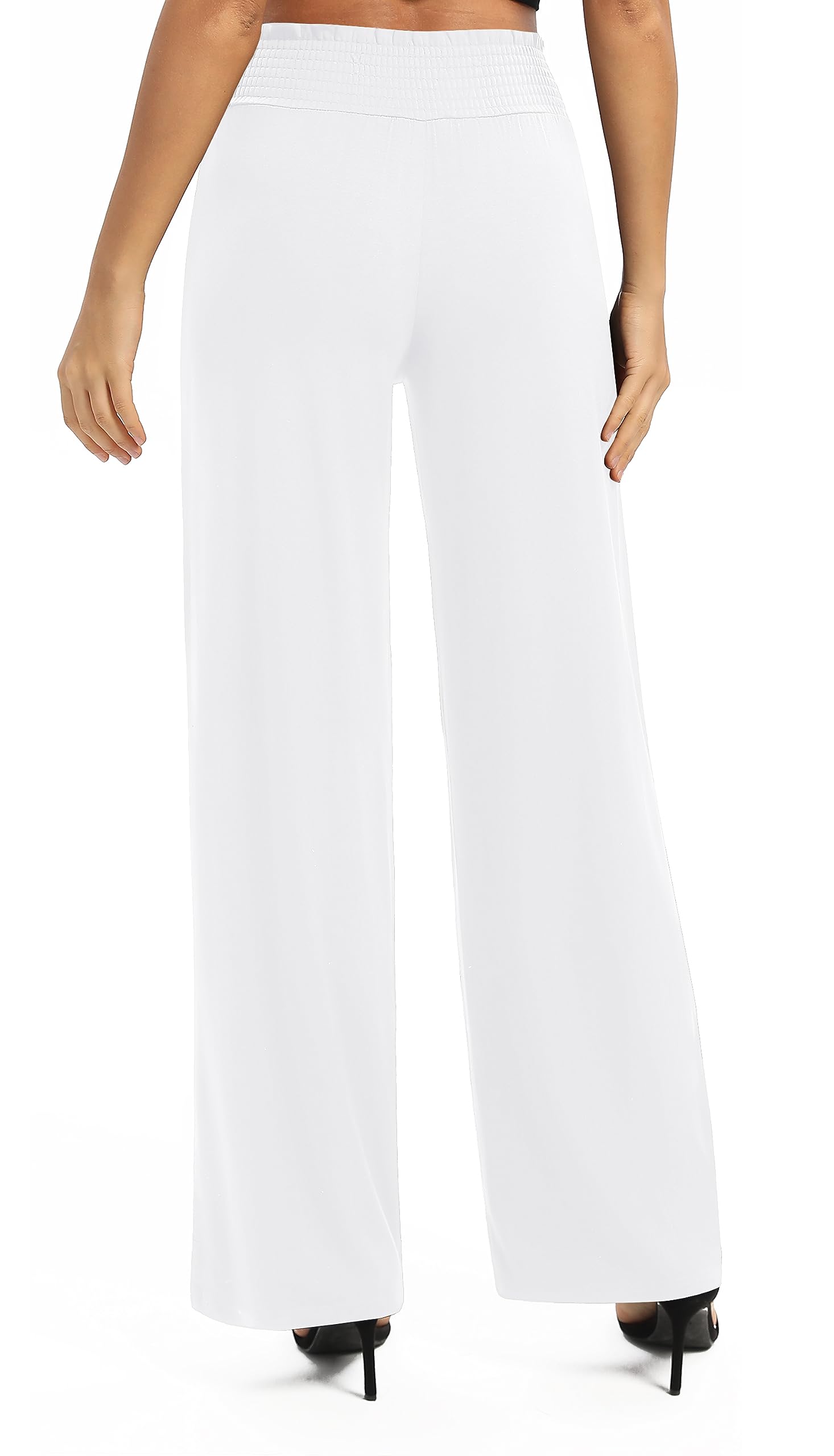 Urban CoCo Women's Solid Wide Leg Palazzo Lounge Pants Casual Straight Leg High Waist Stretch Pants (White, XL)
