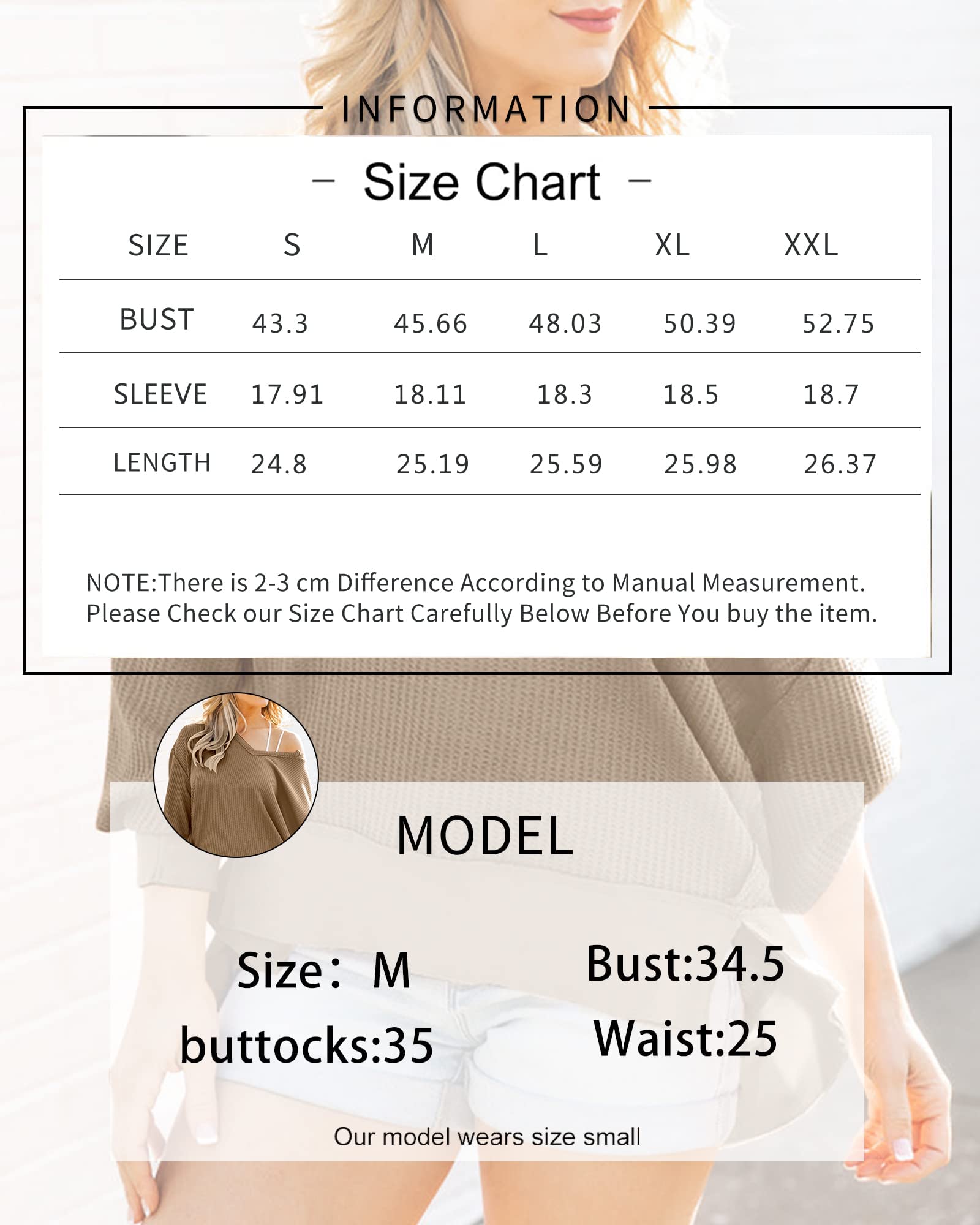 ASTANFY Womens Long Sleeve Sweatshirts Waffle Knit Shirts V Neck Solid Color Pullover Casual Loose Fit Tunic Tops