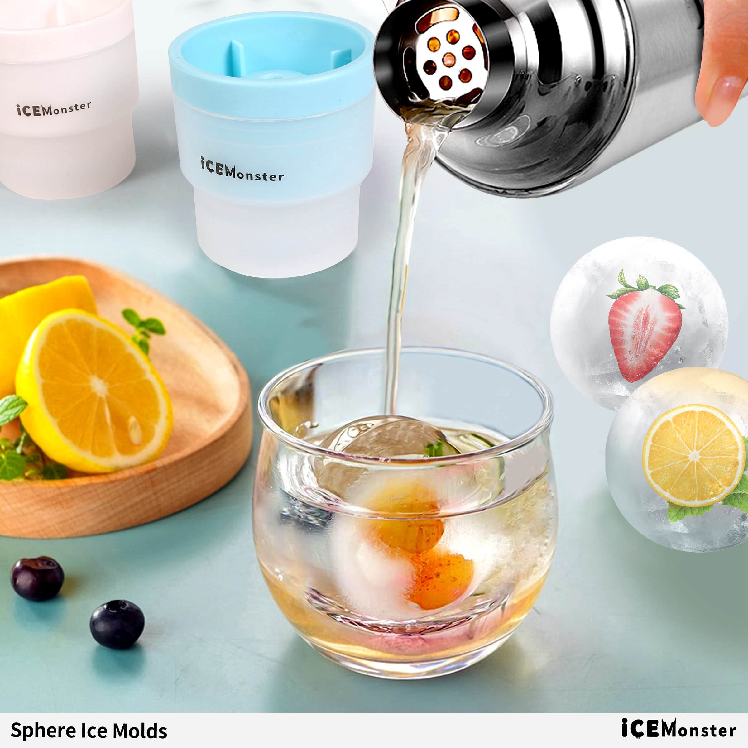 Ice Monster Whiskey Sphere Ice Mold - Ball, Cube Molds for Bourbon; Makes Thick Ice Cubes, Stackable, Easy Release Silicone - Pack of 4
