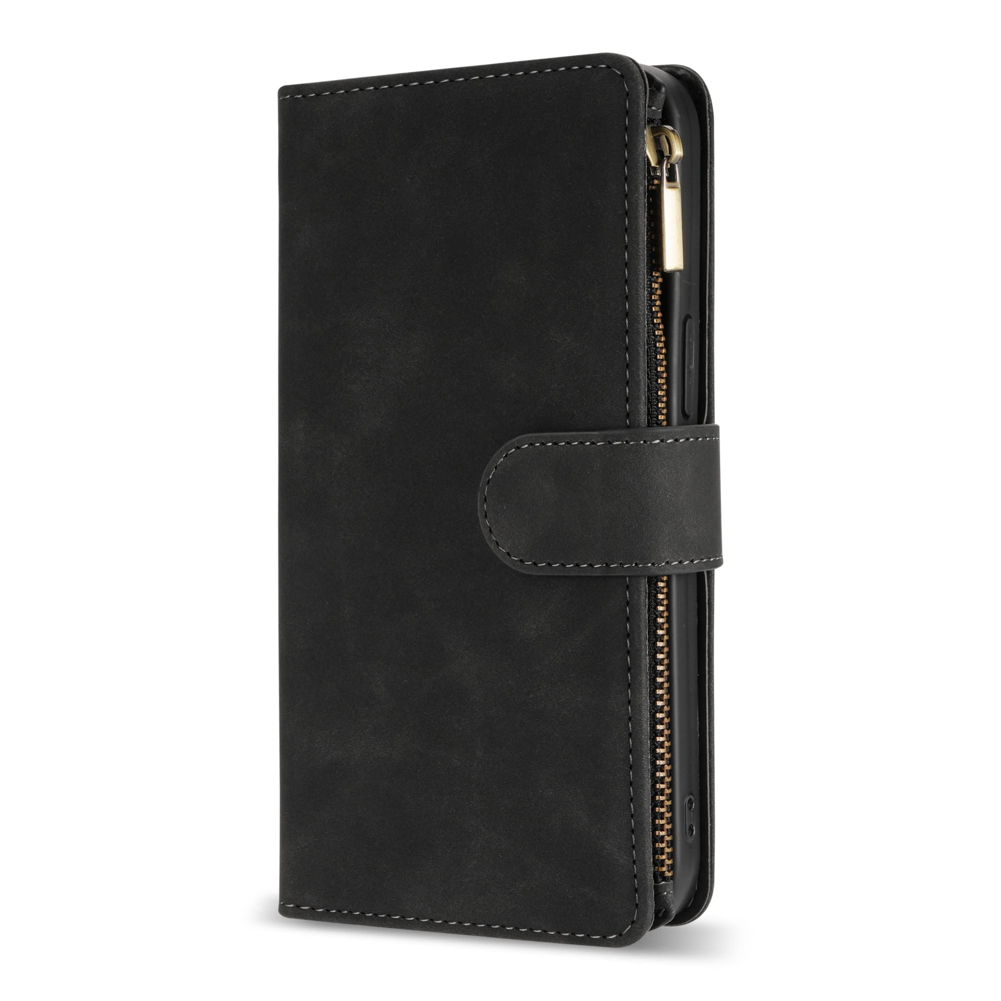 ZZXX for Google Pixel 7 Pro Case Wallet with RFID Blocking Card Slot Premium PU Leather Zipper Flip Folio Wallet with Wrist Strap Kickstand Protective for Google 7 Pro Wallet Case(Black 6.7 Inch)