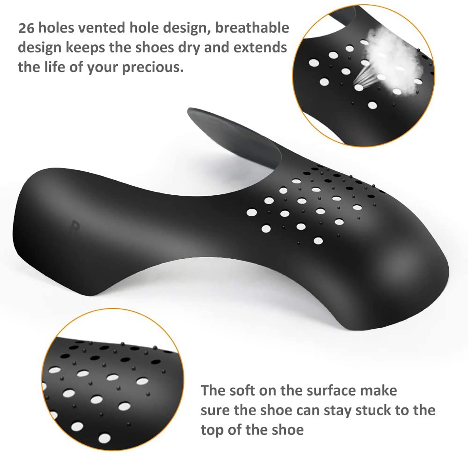 Qidie 2 Pairs Shoe Crease Protector Toe Box Anti-Wrinkle Sport Shoe Inserts Sneaker Crease Guard for Men & Women 4-12" (Men's 7-12, Black+White)